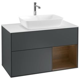 Villeroy & Boch Villeroy und Boch Finion Waschtischunterschrank G781GNHG 100cm, Abdeckplatte white matt, Emotion, Regale Walnut Veneer, Midnight Blue Matt Lacquer