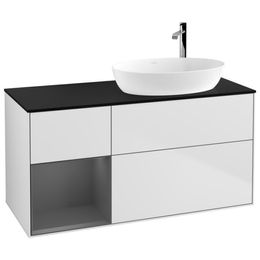 Villeroy & Boch Villeroy und Boch Finion Waschtischunterschrank F922GKMT 120cm, Abdeckplatte black matt, Regale Anthracite matt lacquer, White matt lacquer