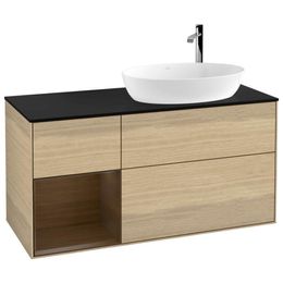 Villeroy & Boch Villeroy und Boch Finion Waschtischunterschrank F922GNPC 120cm, Abdeckplatte black matt, Regale Walnut Veneer, Oak Veneer