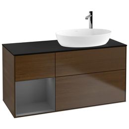 Villeroy & Boch Villeroy und Boch Finion Waschtischunterschrank F922GKGN 120cm, Abdeckplatte black matt, Regale Anthracite matt lacquer, Walnut veneer