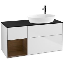 Villeroy & Boch Villeroy und Boch Finion Waschtischunterschrank F922GNMT 120cm, Abdeckplatte black matt, Regale Walnut Veneer, White matt lacquer