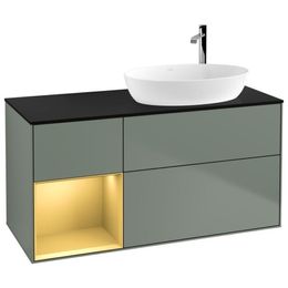 Villeroy & Boch Villeroy und Boch Finion Waschtischunterschrank F922HFGM 120cm, Abdeckplatte black matt, Regale Gold matt lacquer, Olive Matt Lacquer