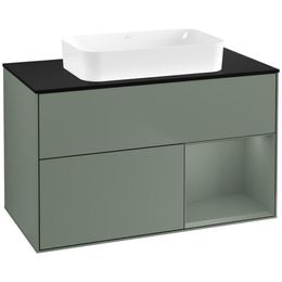 Villeroy & Boch Villeroy und Boch Finion Waschtischunterschrank G662GMGM 100x60,3x50,1cm, Regal rechts Olive Matt Lacquer, Olive Matt Lacquer