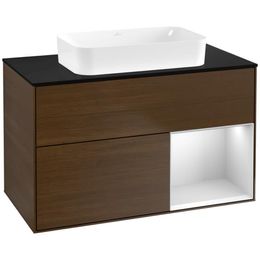 Villeroy & Boch Villeroy und Boch Finion Waschtischunterschrank G662MTGN 100x60,3x50,1cm, Regal rechts White matt lacquer, Walnut veneer
