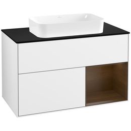 Villeroy & Boch Villeroy und Boch Finion Waschtischunterschrank G662GNGF 100x60,3x50,1cm, Regal rechts Walnut veneer, Glossy white lacquer
