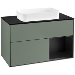 Villeroy & Boch Villeroy und Boch Finion Waschtischunterschrank G662PDGM 100x60,3x50,1cm, Regal rechts Black matt lacquer, Olive Matt Lacquer