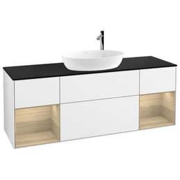 Villeroy & Boch Villeroy und Boch Finion Waschtischunterschrank G982PCGF 160cm, Abdeckplatte black matt, Emotion, Regale Oak Veneer, Glossy white lacquer