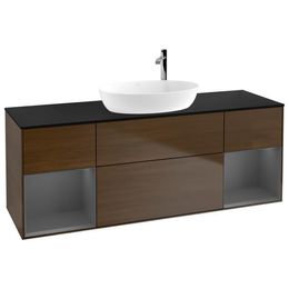 Villeroy & Boch Villeroy und Boch Finion Waschtischunterschrank G982GKGN 160cm, Abdeckplatte black matt, Emotion, Regale Anthracite matt lacquer, Walnut veneer