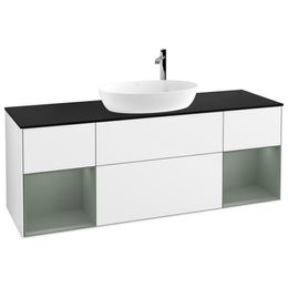 Villeroy & Boch Villeroy und Boch Finion Waschtischunterschrank G982GMGF 160cm, Abdeckplatte black matt, Emotion, Regale Olive matt lacquer, Glossy white lacquer