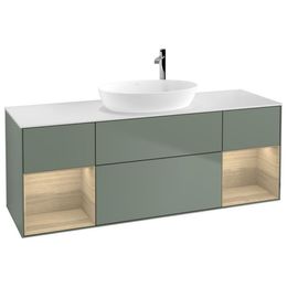 Villeroy & Boch Villeroy und Boch Finion Waschtischunterschrank G981PCGM 160cm, Abdeckplatte white matt, Emotion, Regale Oak Veneer, Olive Matt Lacquer