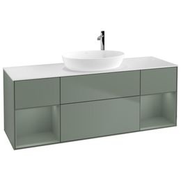 Villeroy & Boch Villeroy und Boch Finion Waschtischunterschrank G981GMGM 160cm, Abdeckplatte white matt, Emotion, Regale Olive matt lacquer, Olive Matt Lacquer