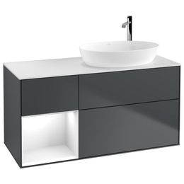 Villeroy & Boch Villeroy und Boch Finion Waschtischunterschrank F921GFHG 120cm, Abdeckplatte white matt, Regale Glossy white lacquer, Midnight Blue Matt Lacquer