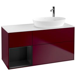 Villeroy & Boch Villeroy und Boch Finion Waschtischunterschrank F921PDHB 120cm, Abdeckplatte white matt, Regale Black matt lacquer, Peony Matt