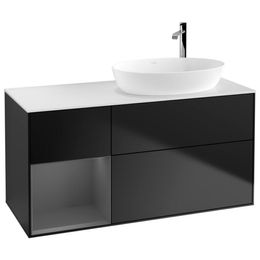 Villeroy & Boch Villeroy und Boch Finion Waschtischunterschrank F921GKPD 120cm, Abdeckplatte white matt, Regale Anthracite matt lacquer, Black matt lacquer
