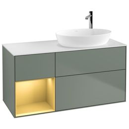 Villeroy & Boch Villeroy und Boch Finion Waschtischunterschrank F921HFGM 120cm, Abdeckplatte white matt, Regale Gold matt lacquer, Olive Matt Lacquer