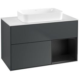Villeroy & Boch Villeroy und Boch Finion Waschtischunterschrank G661PDHG 100x60,3x50,1cm, Regal rechts Black matt lacquer, Midnight Blue Matt Lacquer