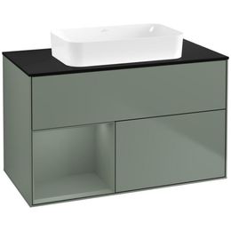 Villeroy & Boch Villeroy und Boch Finion Waschtischunterschrank G652GMGM 100x60,3x50,1cm, Regal links Olive Matt Lacquer, Olive Matt Lacquer