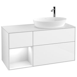 Villeroy & Boch Villeroy und Boch Finion Waschtischunterschrank G921GFGF 120cm, Abdeckplatte white matt, Emotion, Regale Glossy white lacquer, Glossy white lacquer
