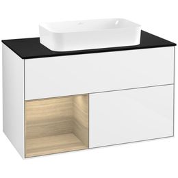 Villeroy & Boch Villeroy und Boch Finion Waschtischunterschrank G652PCGF 100x60,3x50,1cm, Regal links Oak Veneer, Glossy white lacquer