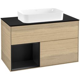 Villeroy & Boch Villeroy und Boch Finion Waschtischunterschrank G652PDPC 100x60,3x50,1cm, Regal links Black matt lacquer, Oak Veneer