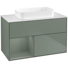 Villeroy & Boch Villeroy und Boch Finion Waschtischunterschrank G651GMGM 100x60,3x50,1cm, Regal links Olive Matt Lacquer, Olive Matt Lacquer