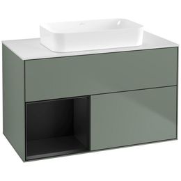 Villeroy & Boch Villeroy und Boch Finion Waschtischunterschrank G651PDGM 100x60,3x50,1cm, Regal links Black matt lacquer, Olive Matt Lacquer