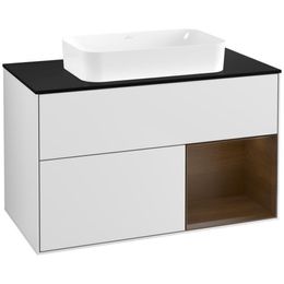 Villeroy & Boch Villeroy und Boch Finion Waschtischunterschrank F662GNMT 100x60,3x50,1cm, Regal rechts Walnut veneer, White matt lacquer