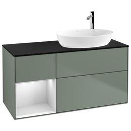 Villeroy & Boch Villeroy und Boch Finion Waschtischunterschrank G922MTGM 120cm, Abdeckplatte black matt, Emotion, Regale White matt lacquer, Olive Matt Lacquer