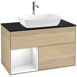 Villeroy & Boch Villeroy und Boch Finion Waschtischunterschrank F772GFPC 100cm, Abdeckplatte black matt, Regale Glossy white lacquer, Oak Veneer