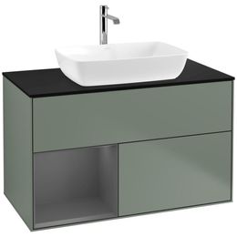 Villeroy & Boch Villeroy und Boch Finion Waschtischunterschrank F772GKGM 100cm, Abdeckplatte black matt, Regale Anthracite matt lacquer, Olive Matt Lacquer
