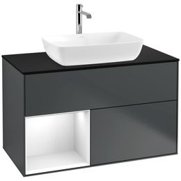 Villeroy & Boch Villeroy und Boch Finion Waschtischunterschrank F772GFHG 100cm, Abdeckplatte black matt, Regale Glossy white lacquer, Midnight Blue Matt Lacquer