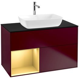 Villeroy & Boch Villeroy und Boch Finion Waschtischunterschrank F772HFHB 100cm, Abdeckplatte black matt, Regale Gold matt lacquer, Peony Matt
