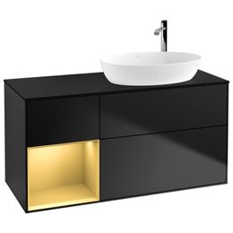 Villeroy & Boch Villeroy und Boch Finion Waschtischunterschrank G922HFPD 120cm, Abdeckplatte black matt, Emotion, Regale Gold matt lacquer, Black matt lacquer