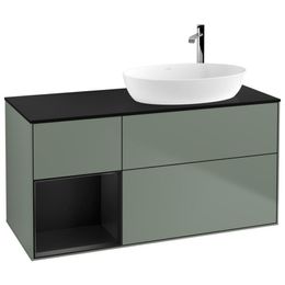 Villeroy & Boch Villeroy und Boch Finion Waschtischunterschrank G922PDGM 120cm, Abdeckplatte black matt, Emotion, Regale Black matt lacquer, Olive Matt Lacquer