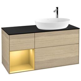 Villeroy & Boch Villeroy und Boch Finion Waschtischunterschrank G922HFPC 120cm, Abdeckplatte black matt, Emotion, Regale Gold matt lacquer, Oak Veneer