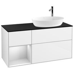 Villeroy & Boch Villeroy und Boch Finion Waschtischunterschrank G922MTGF 120cm, Abdeckplatte black matt, Emotion, Regale White matt lacquer, Glossy white lacquer