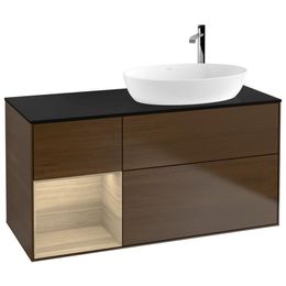 Villeroy & Boch Villeroy und Boch Finion Waschtischunterschrank G922PCGN 120cm, Abdeckplatte black matt, Emotion, Regale Oak Veneer, Walnut veneer
