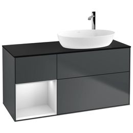 Villeroy & Boch Villeroy und Boch Finion Waschtischunterschrank G922MTHG 120cm, Abdeckplatte black matt, Emotion, Regale White matt lacquer, Midnight Blue Matt Lacquer