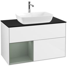 Villeroy & Boch Villeroy und Boch Finion Waschtischunterschrank F772GMGF 100cm, Abdeckplatte black matt, Regale Olive matt lacquer, Glossy white lacquer
