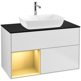 Villeroy & Boch Villeroy und Boch Finion Waschtischunterschrank F772HFMT 100cm, Abdeckplatte black matt, Regale Gold matt lacquer, White matt lacquer