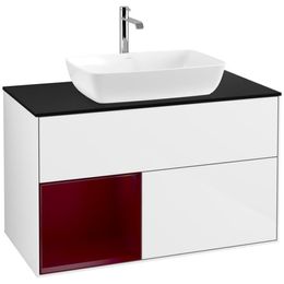 Villeroy & Boch Villeroy und Boch Finion Waschtischunterschrank F772HBGF 100cm, Abdeckplatte black matt, Regale Peony matt lacquer, Glossy white lacquer