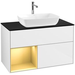 Villeroy & Boch Villeroy und Boch Finion Waschtischunterschrank F772HFGF 100cm, Abdeckplatte black matt, Regale Gold matt lacquer, Glossy white lacquer