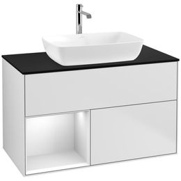 Villeroy & Boch Villeroy und Boch Finion Waschtischunterschrank F772MTMT 100cm, Abdeckplatte black matt, Regale White matt lacquer, White matt lacquer