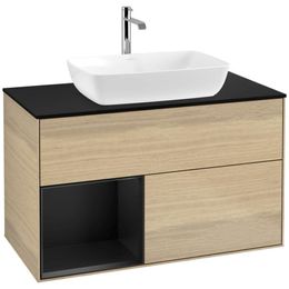Villeroy & Boch Villeroy und Boch Finion Waschtischunterschrank F772PDPC 100cm, Abdeckplatte black matt, Regale Black matt lacquer, Oak Veneer