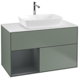 Villeroy & Boch Villeroy und Boch Finion Waschtischunterschrank F771HGGM 100cm, Abdeckplatte white matt, Regale Midnight matt lacquer, Olive Matt Lacquer