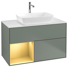 Villeroy & Boch Villeroy und Boch Finion Waschtischunterschrank F771HFGM 100cm, Abdeckplatte white matt, Regale Gold matt lacquer, Olive Matt Lacquer