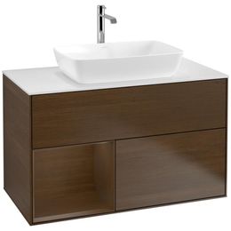 Villeroy & Boch Villeroy und Boch Finion Waschtischunterschrank F771GNGN 100cm, Abdeckplatte white matt, Regale Walnut Veneer, Walnut veneer