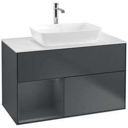 Villeroy & Boch Villeroy und Boch Finion Waschtischunterschrank F771HGHG 100cm, Abdeckplatte white matt, Regale Midnight matt lacquer, Midnight Blue Matt Lacquer