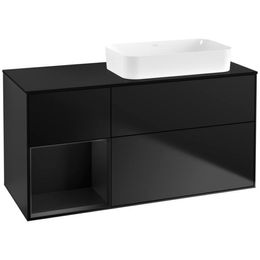 Villeroy & Boch Villeroy und Boch Finion Waschtischunterschrank F682PDPD 120x60,3x50,1cm, Regal links Black matt lacquer, Black matt lacquer