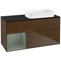 Villeroy & Boch Villeroy und Boch Finion Waschtischunterschrank F682GMGN 120x60,3x50,1cm, Regal links Olive Matt Lacquer, Walnut veneer